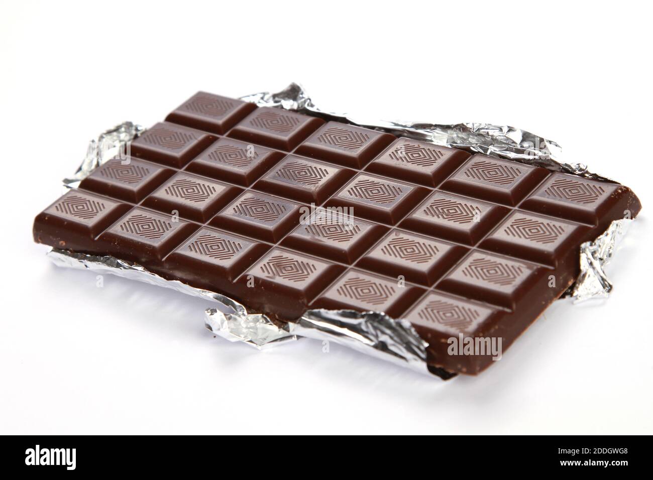 A bar of unwrapped dark chocolate isolated on a white background Stock ...