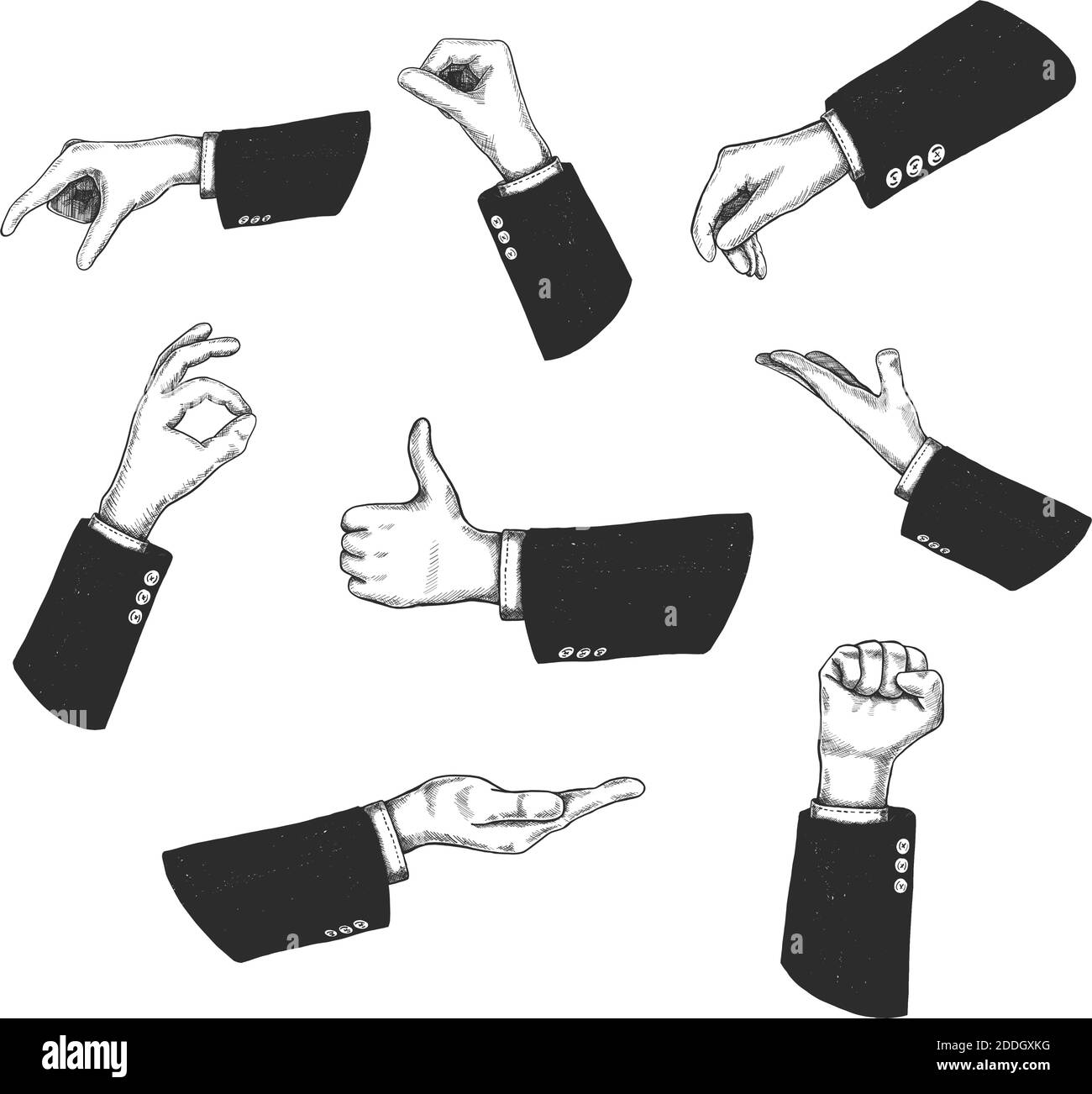 Hand gestures with human thumb and finger and palm isolated Black and ...