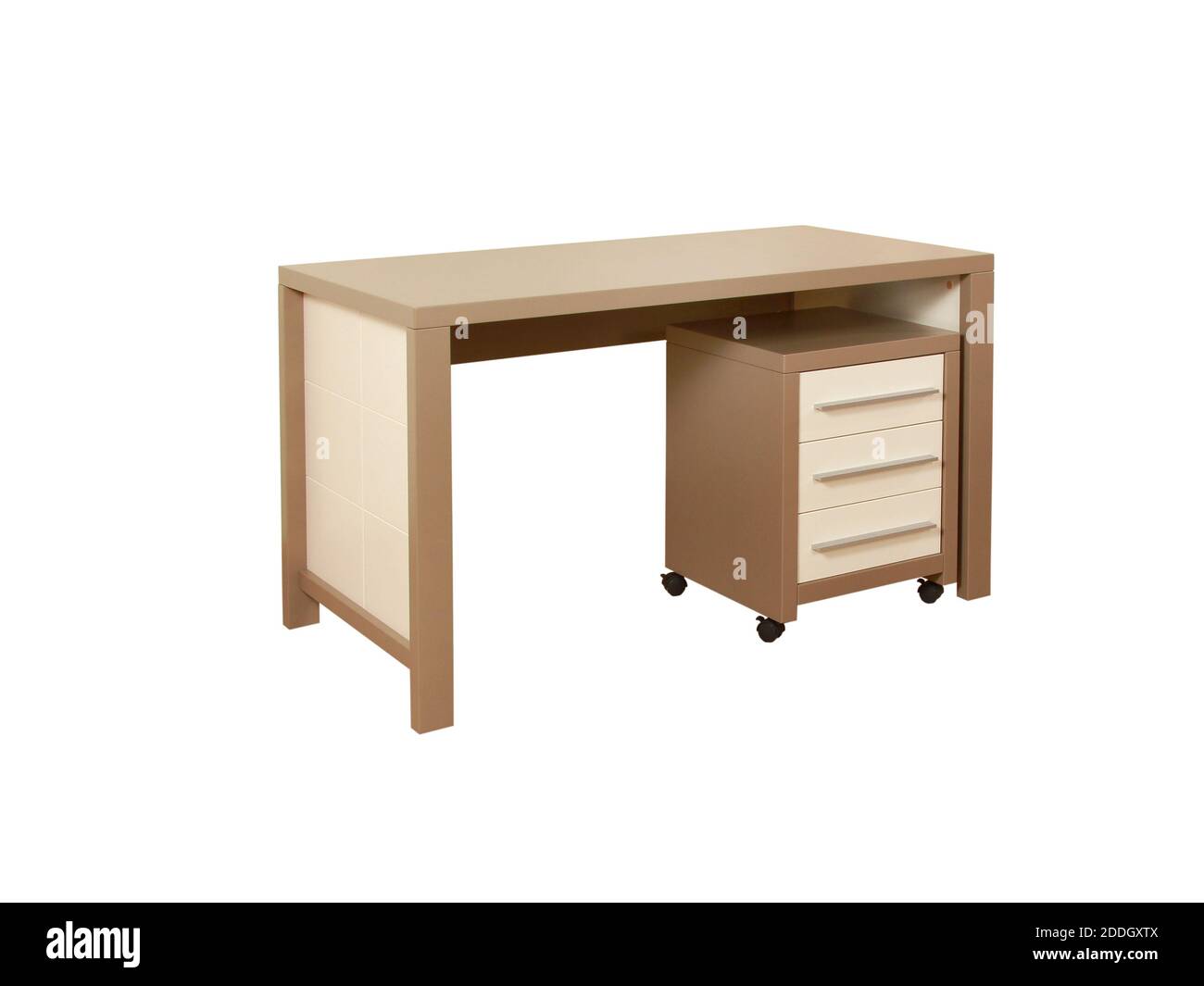 A modern wooden writing table isolated on a white background Stock ...