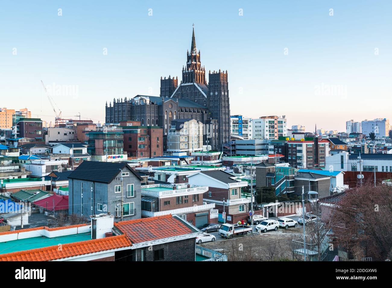 Aerial View of Suwon City of South Korea. A lots of traditional houses ...