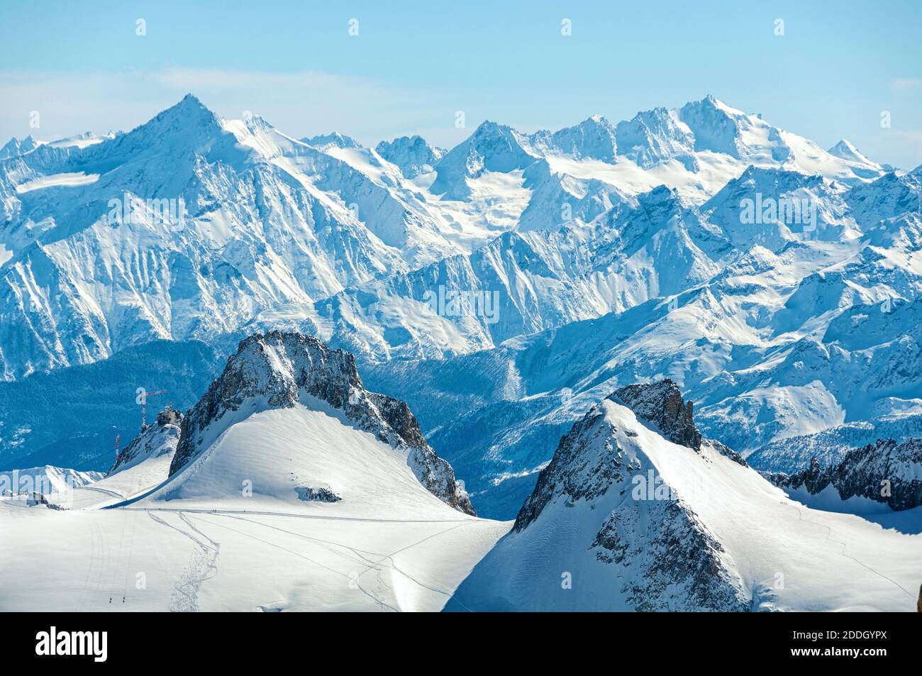 Chamonix, France. Aerial view of Chamonix valley mountains Montblanc in ...