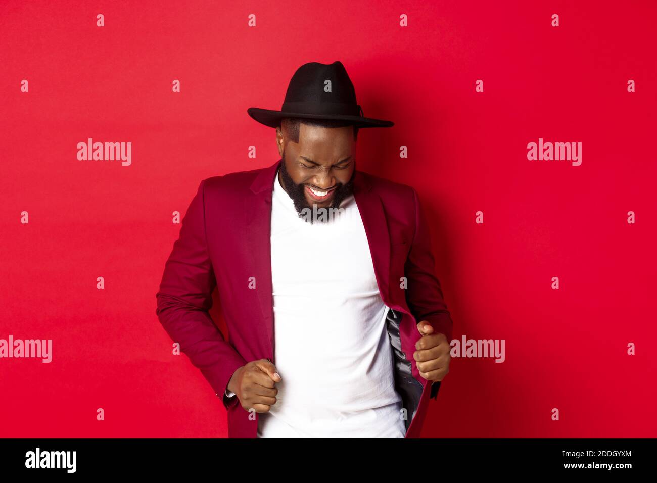 Christmas and people concept. Happy Black man celebrating New Year and ...