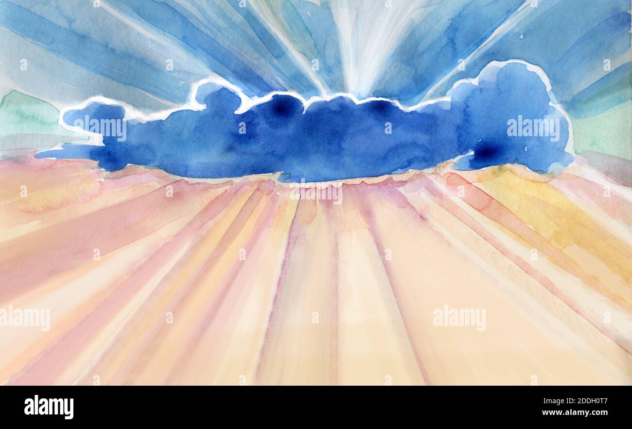 Watercolor illustration of sky with cloud. Artistic natural painting ...