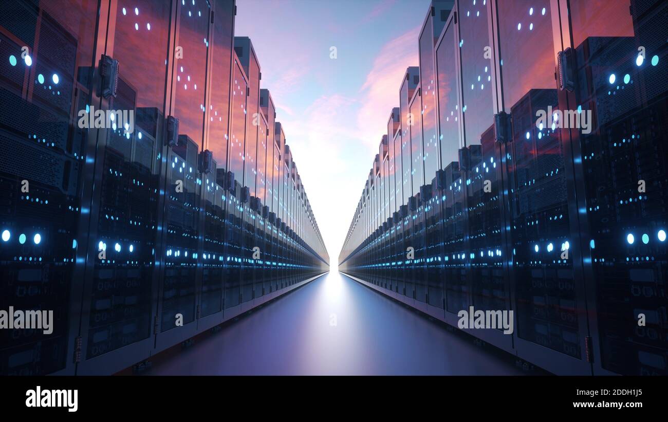 Cloud computing and computer networking concept: rows of network ...