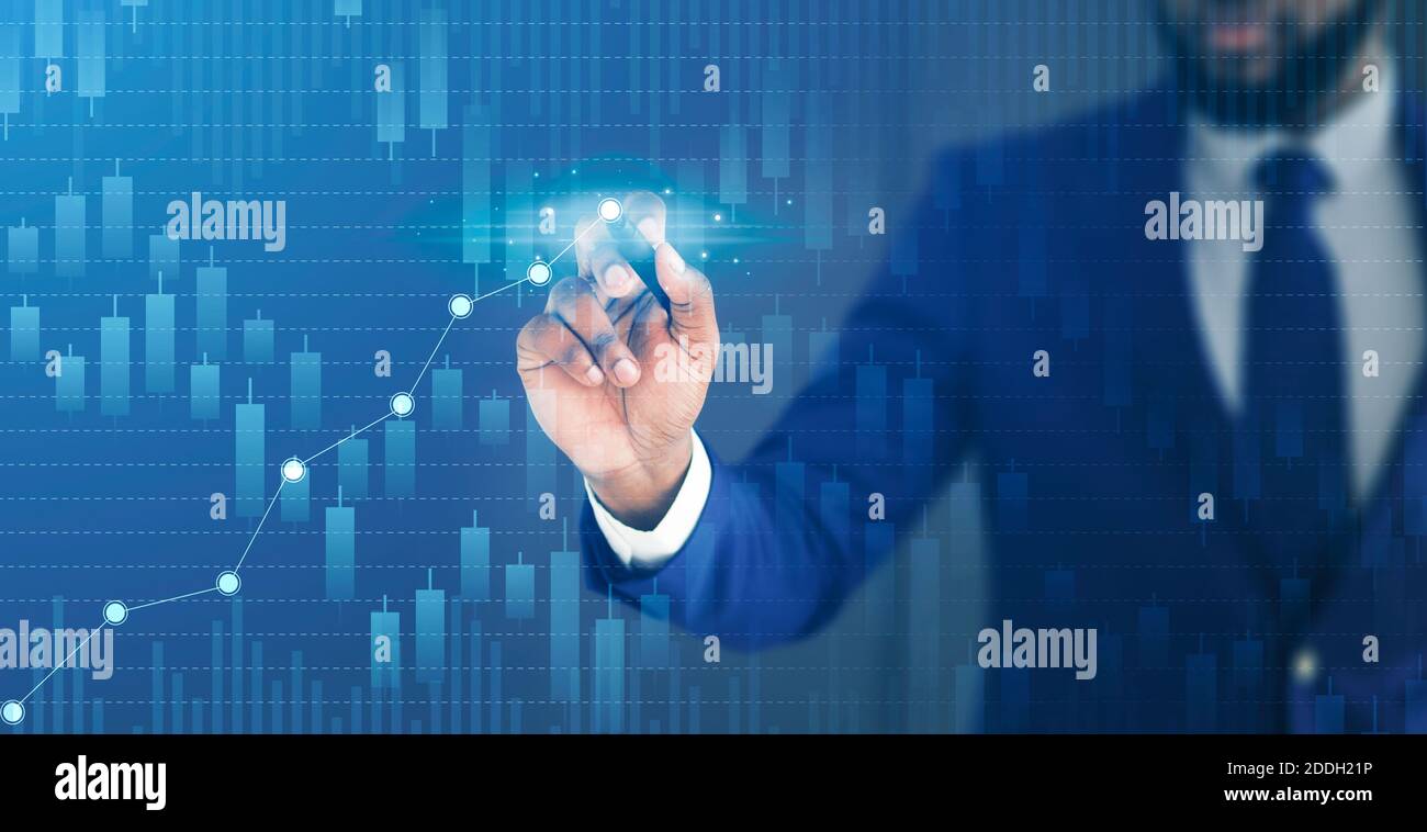 Business growth and economical progress concept. Businessman drawing ...