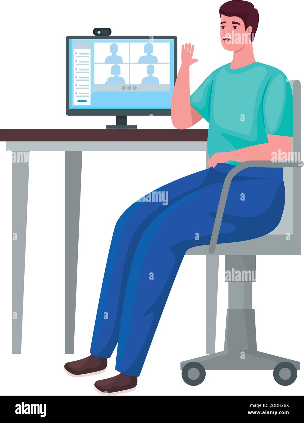 man using computer desktop for meeting online Stock Vector Image & Art ...
