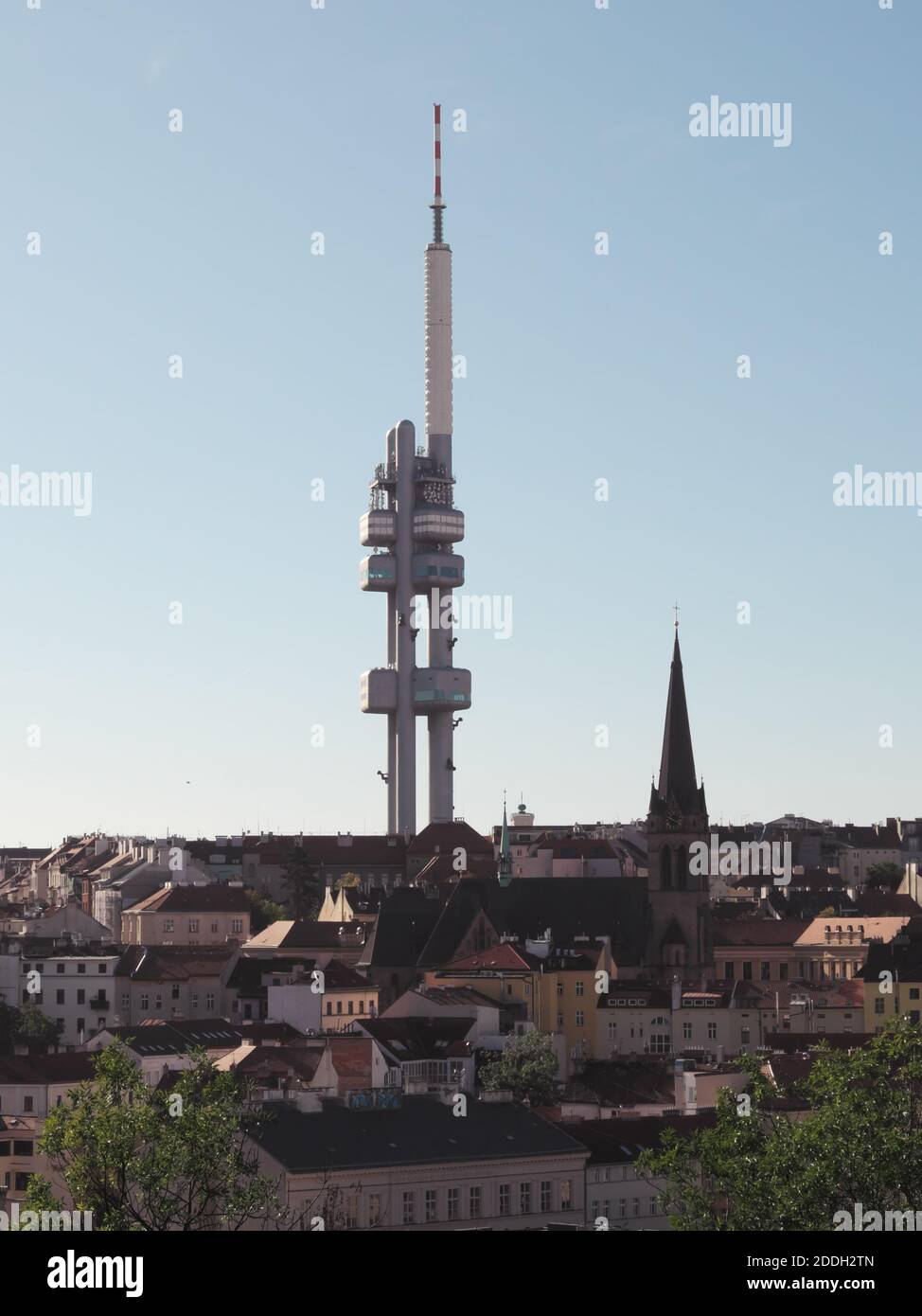 Zizkov Television Tower. Cityscape of Prague. View of Prague from the ...