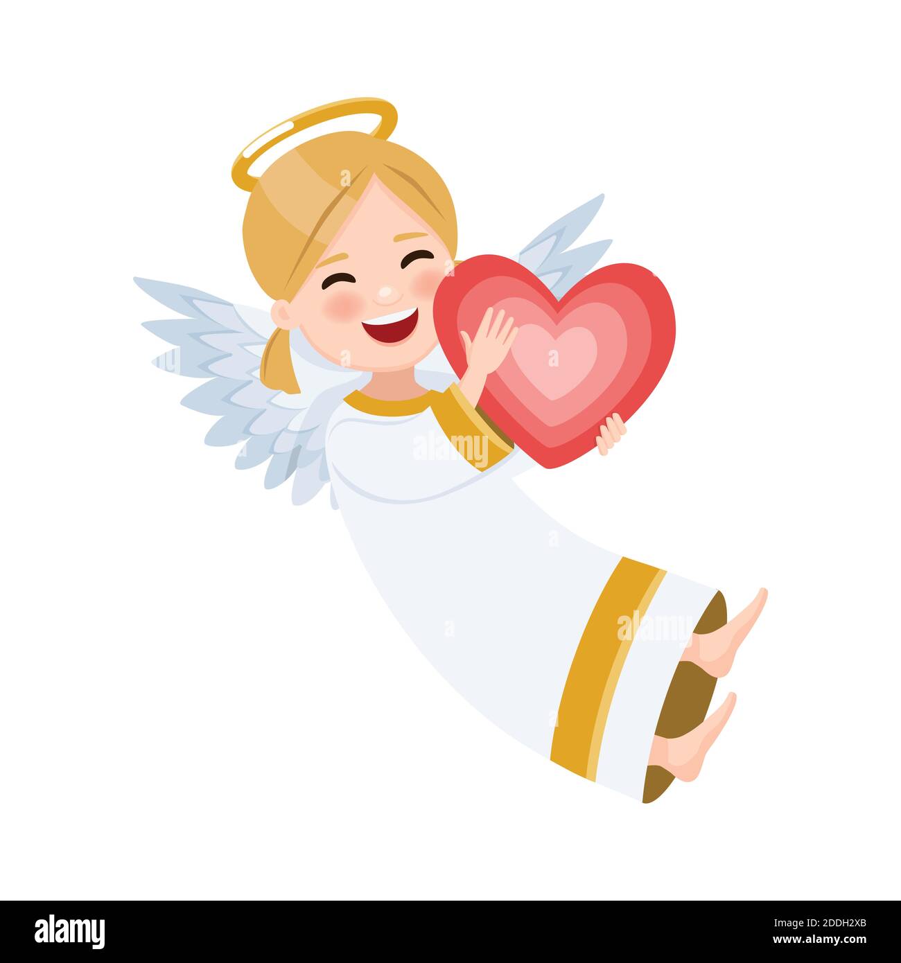 Happy angel with red heart on white background. Isolated flat vector ...