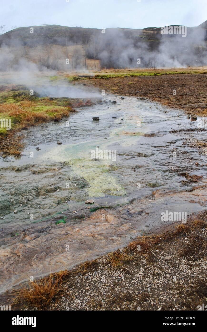 run off from hot spring with steam Stock Photo - Alamy