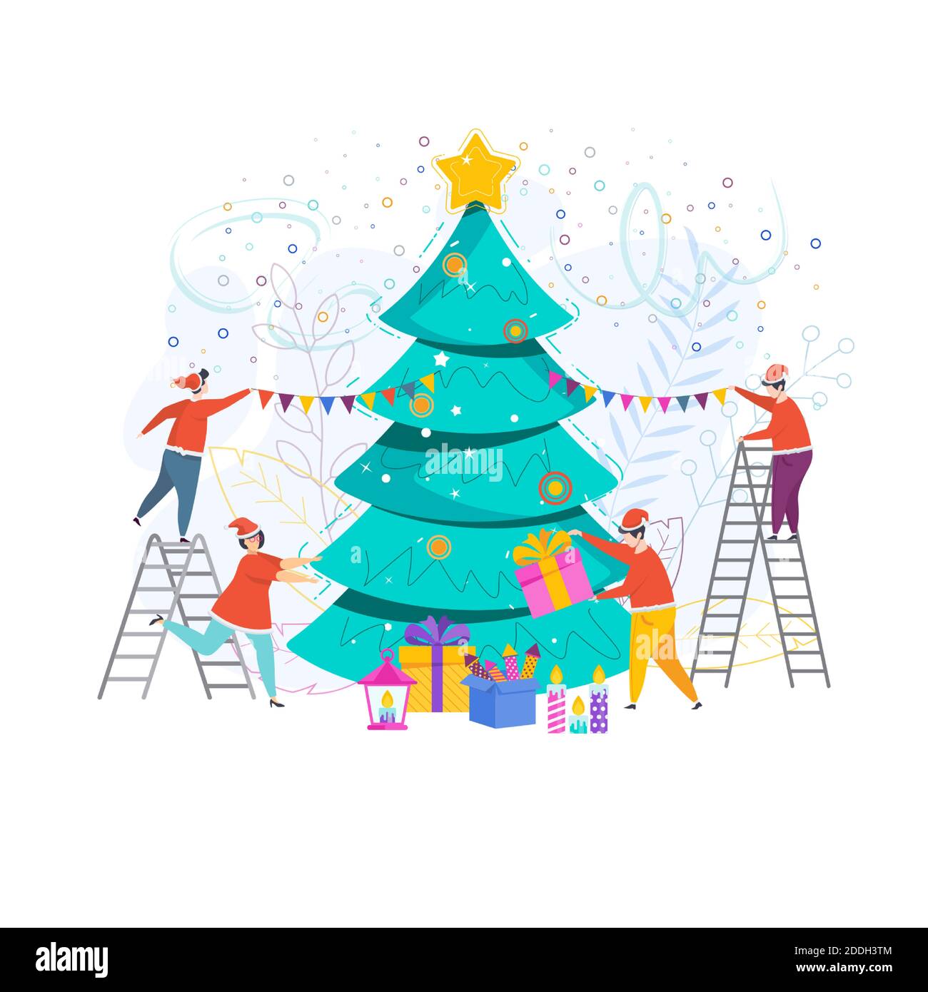 A group of people decorate a Christmas tree in mobile phone Stock ...