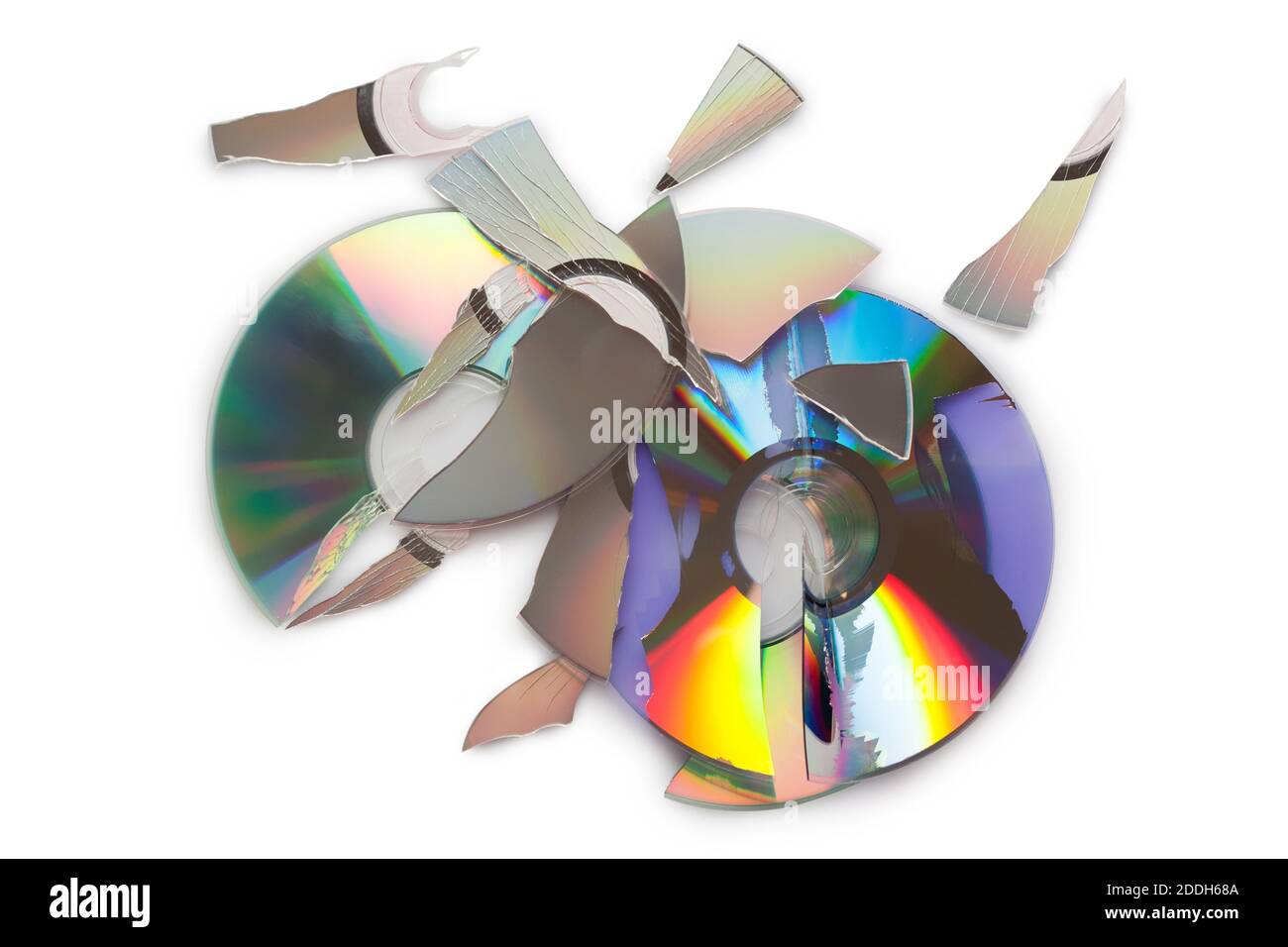 Broken CD or DVD disk isolated on white background. Disc top view Stock ...