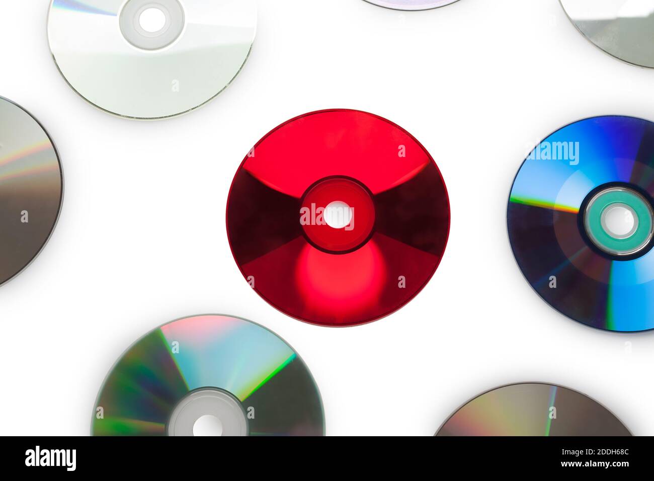 Set of different CD or DVD disk isolated on white background. Flat lay ...