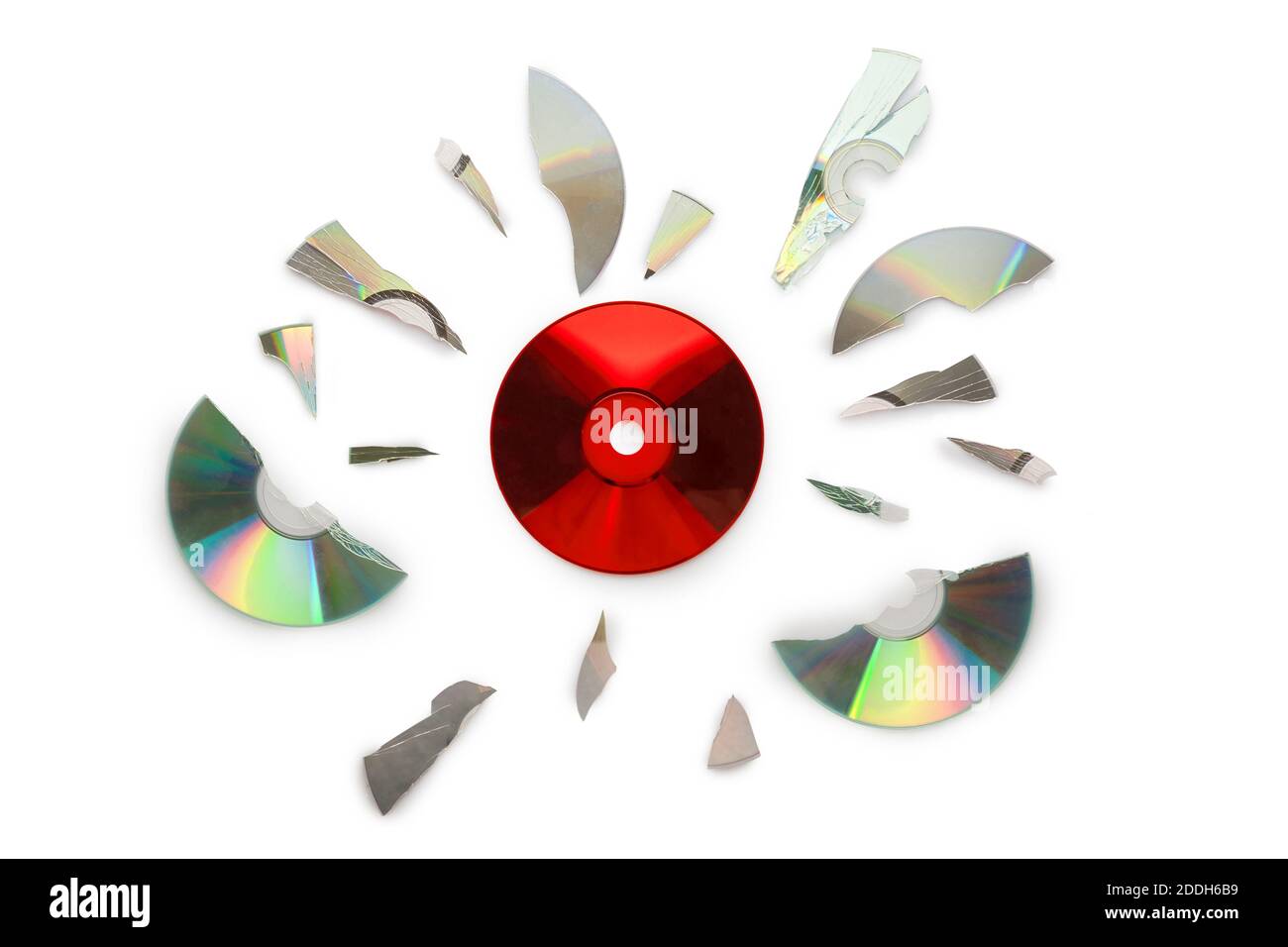 Broken CD or DVD disk isolated on white background. Disc top view ...