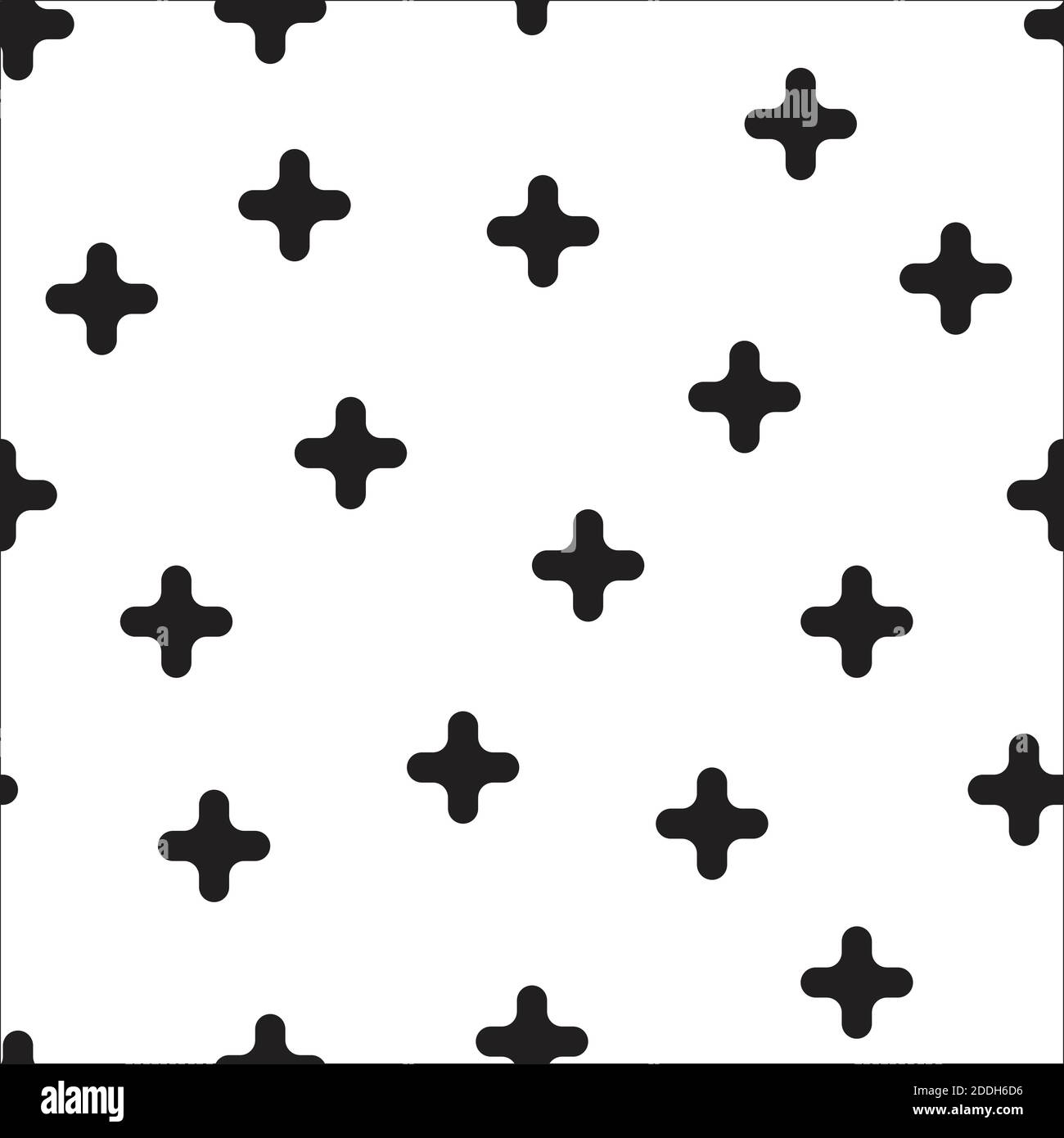 Black cross randomly placed on white background. Seamless repeating ...