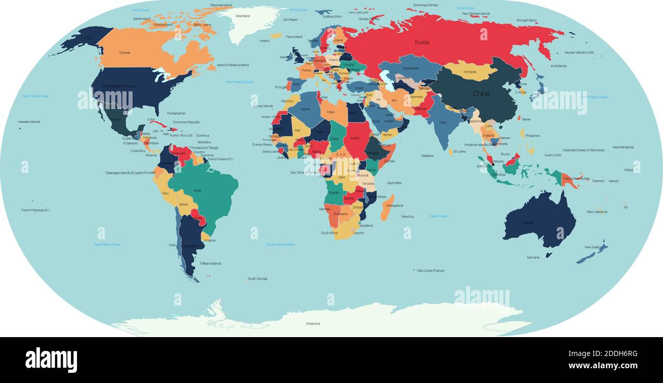 World political vector detailed map. Vector editable illustration ...