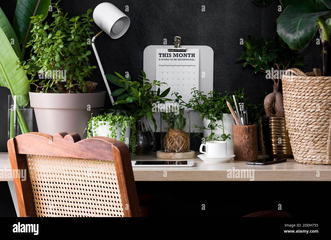 This biophilic home office desk invites nature indoors. The work space ...