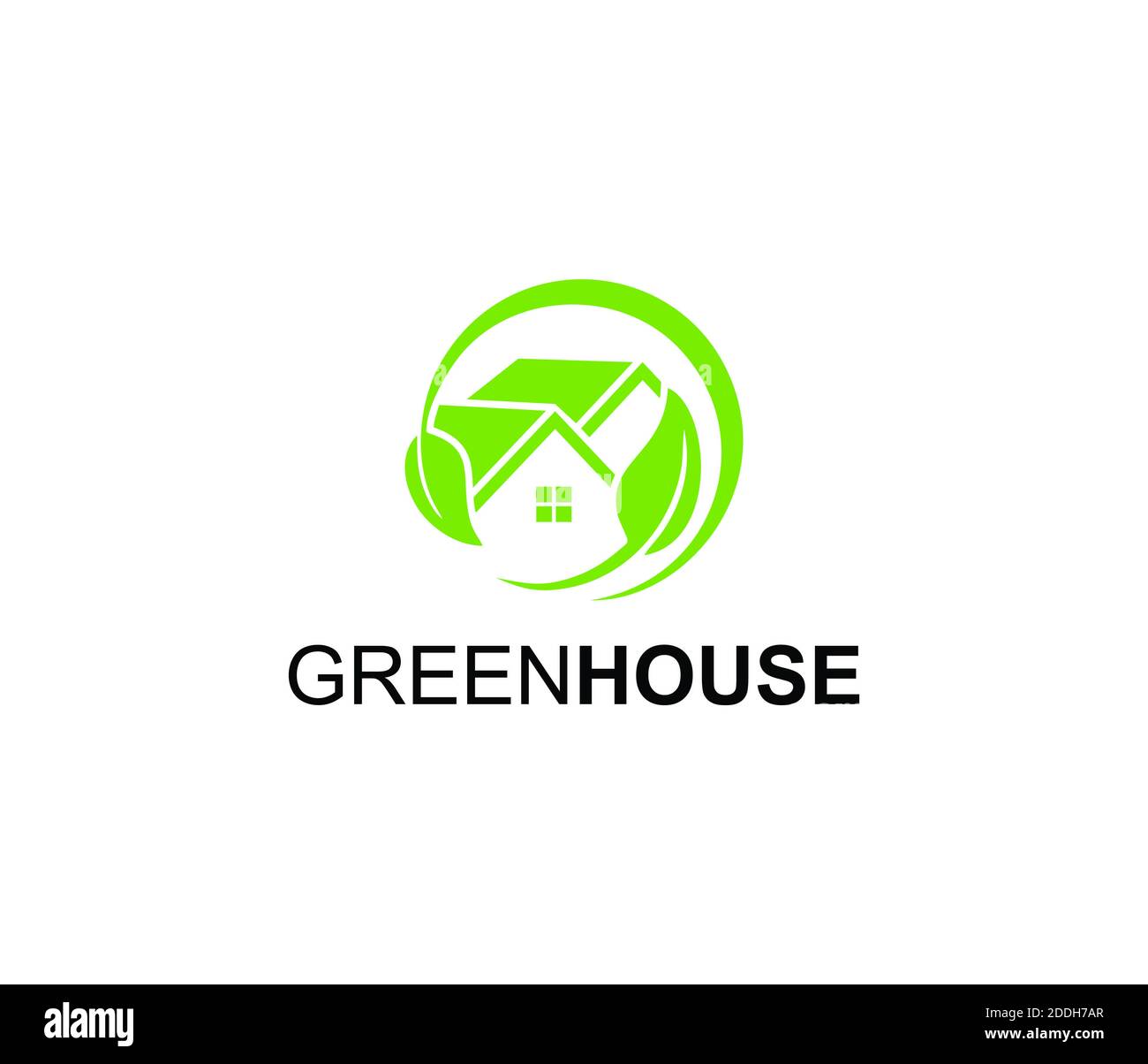 Green Circular House Icon with Leaf Symbol around isolated on White ...