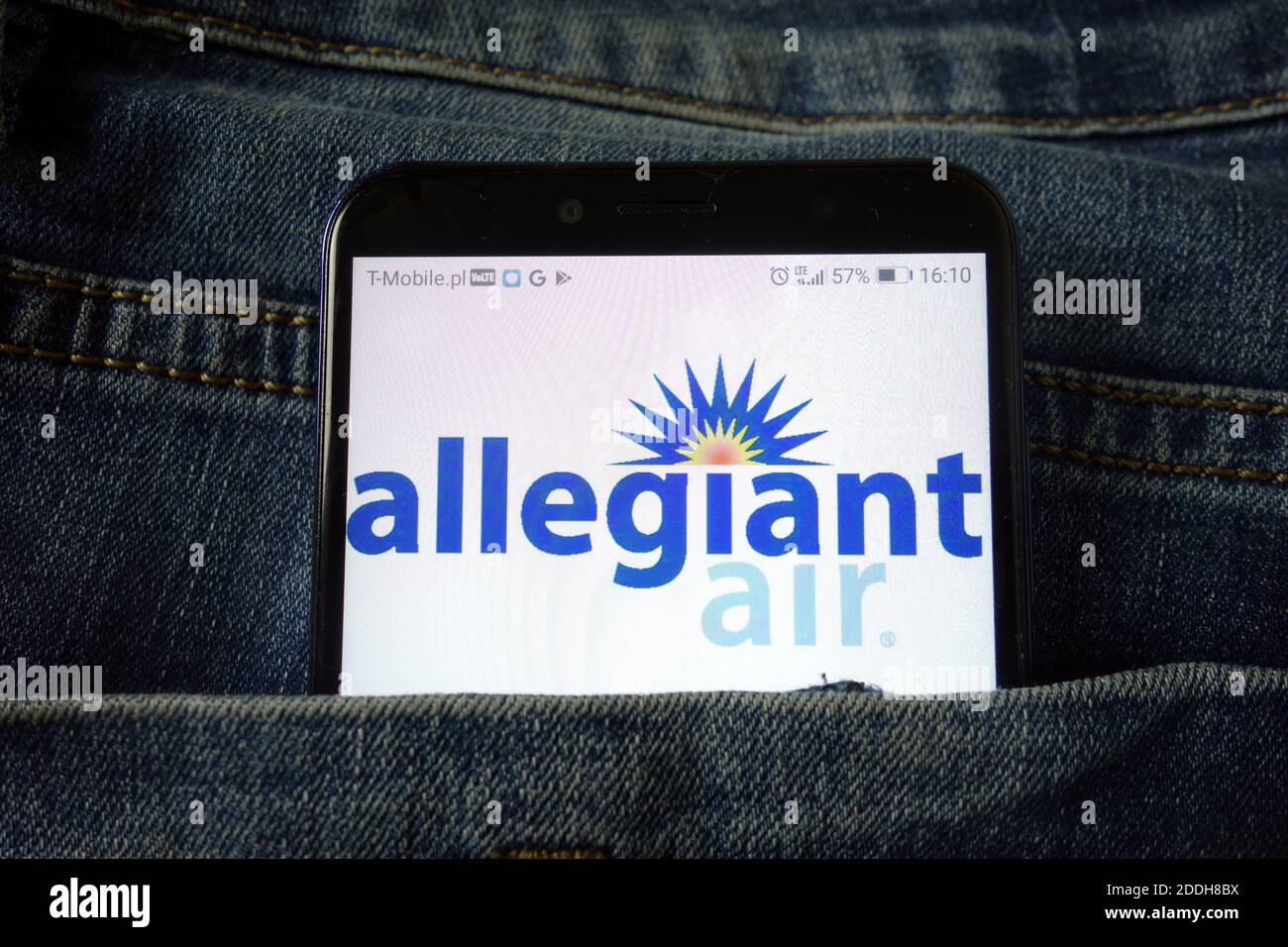 KONSKIE, POLAND - December 21, 2019: Allegiant Air airline logo ...