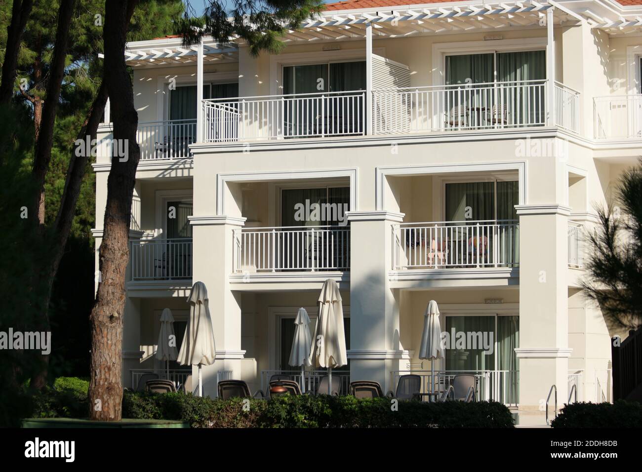 Beautiful view of hotel building on a summer day. Modern resort hotel ...