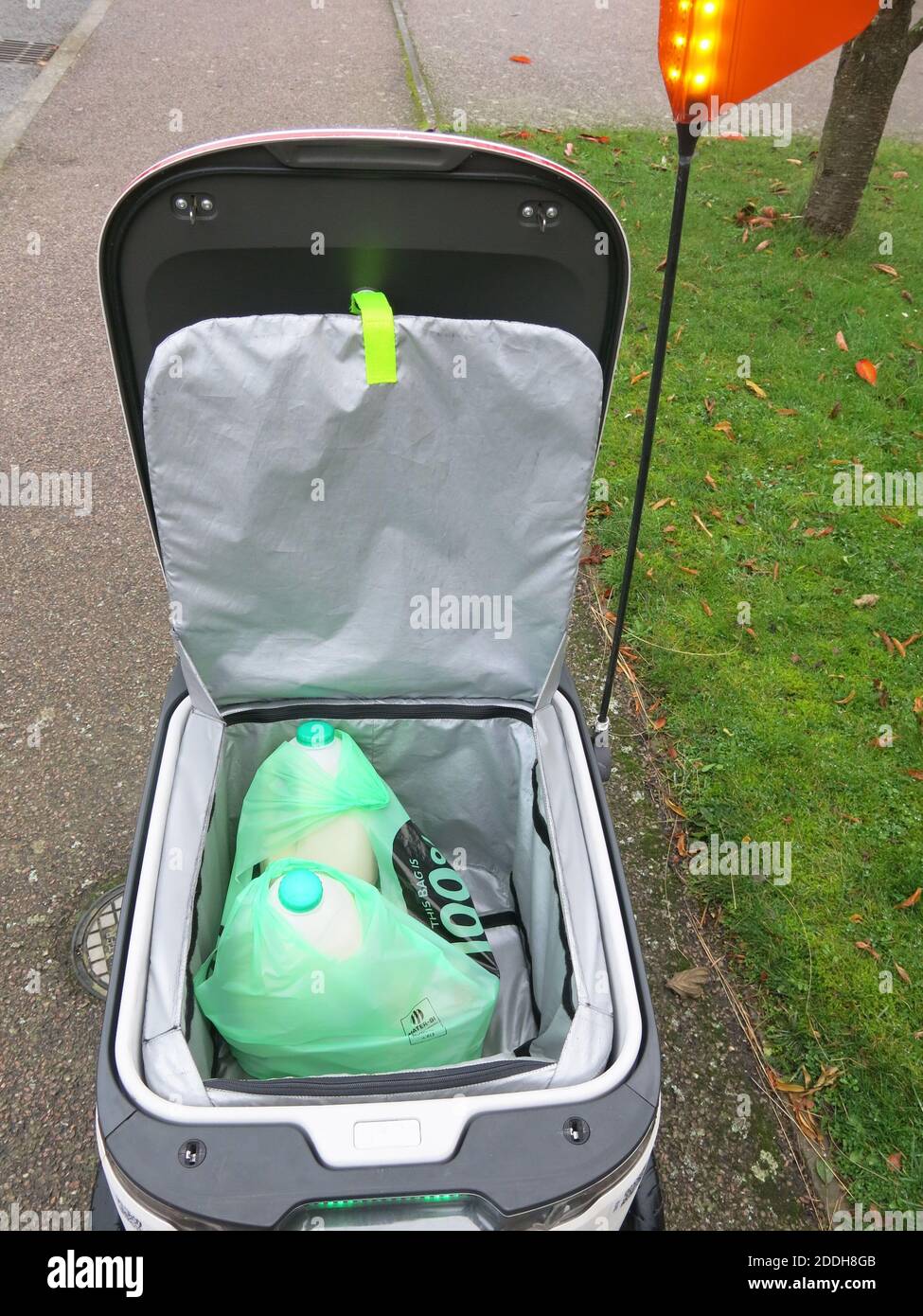 View of the Co-op groceries inside a Starship robot after the lid has ...