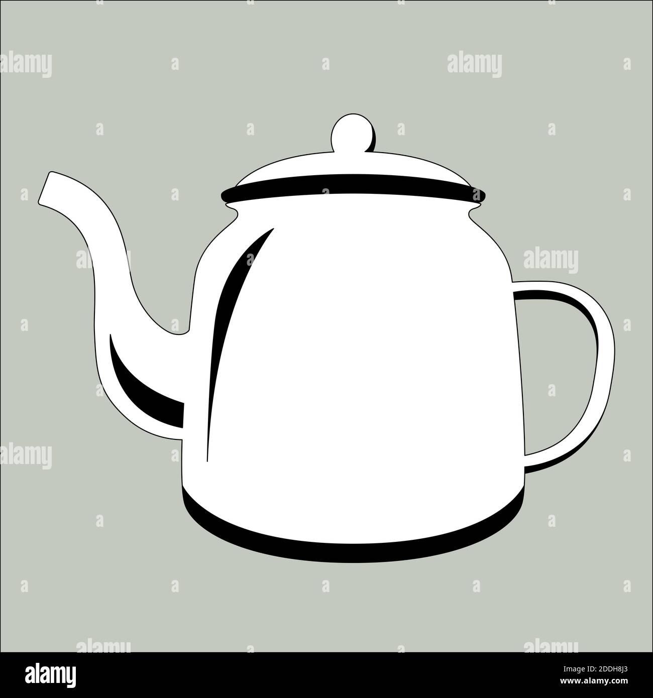 white teapot, vector illustration, lining draw,front side Stock Photo ...