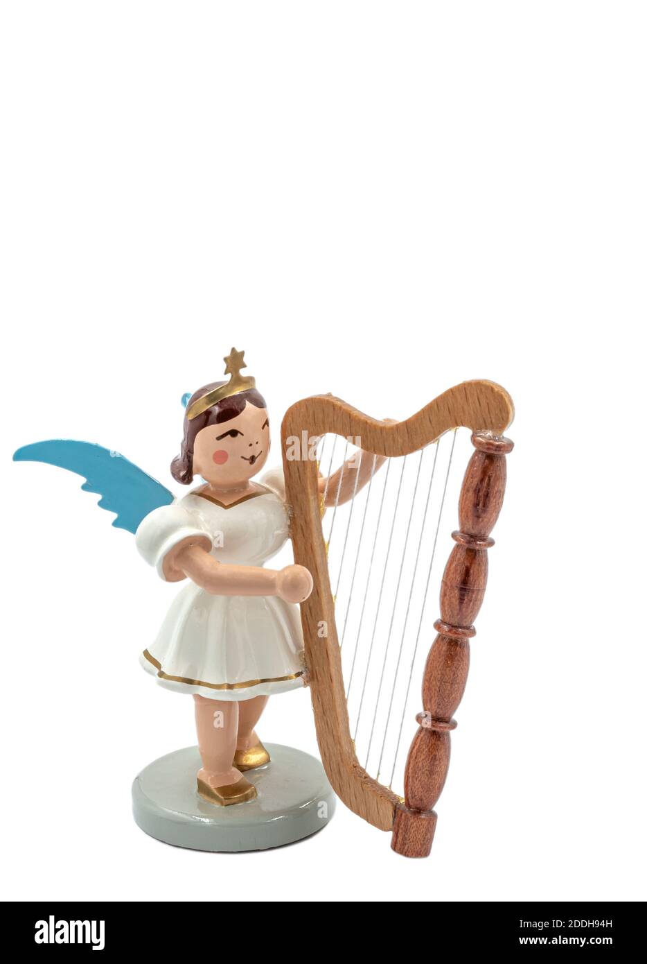 Closeup of a original handcarved wooden German Christmas Angel figurine ...