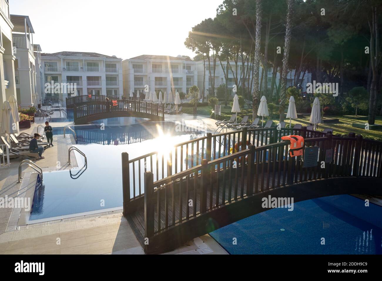 Luxury resort with beautiful hotel view in the morning. View of resort ...