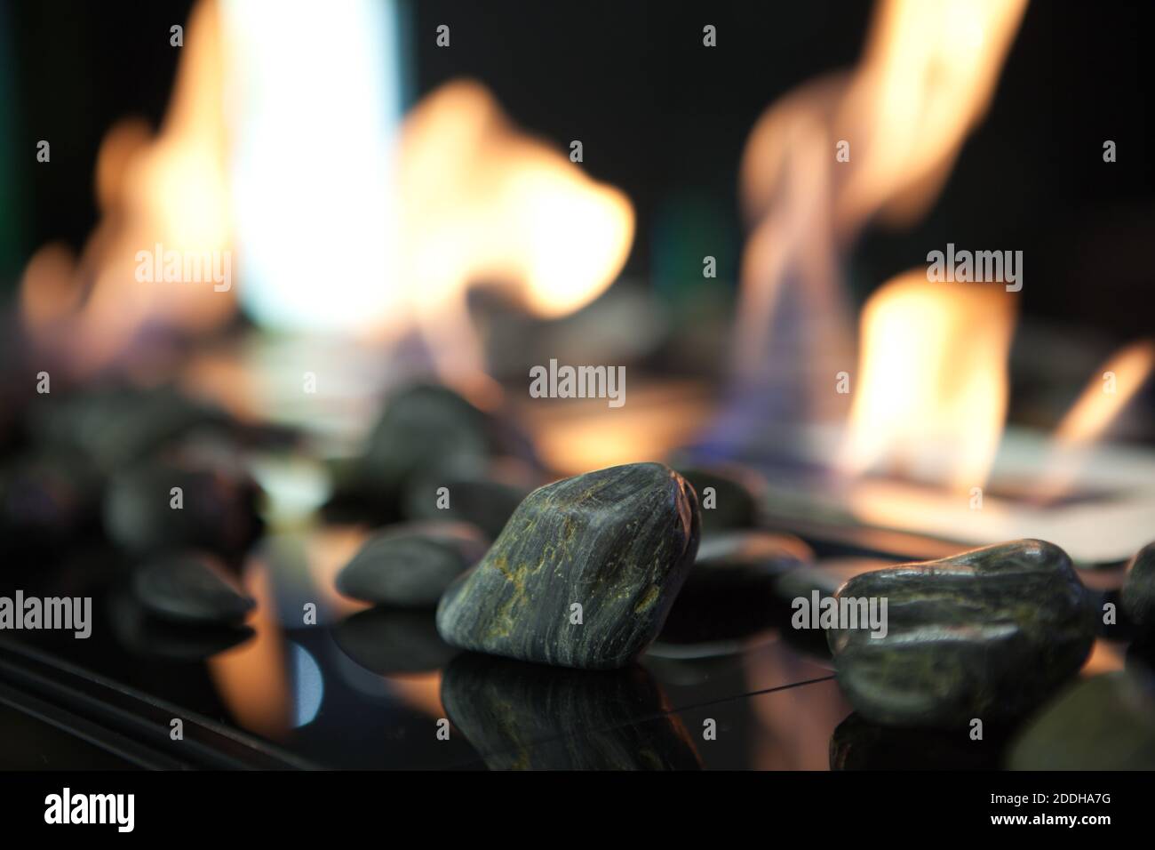 Bioethanol fueled portable fireplace burning at home, for live fire at ...