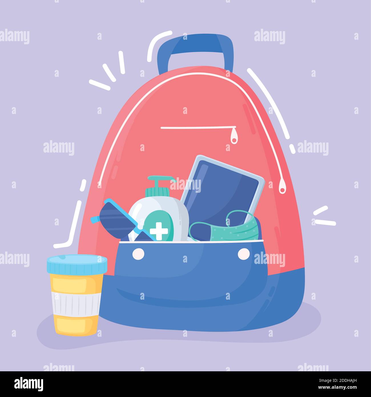 new normal, backpack with alcohol medicine and glasses after covid 19 ...