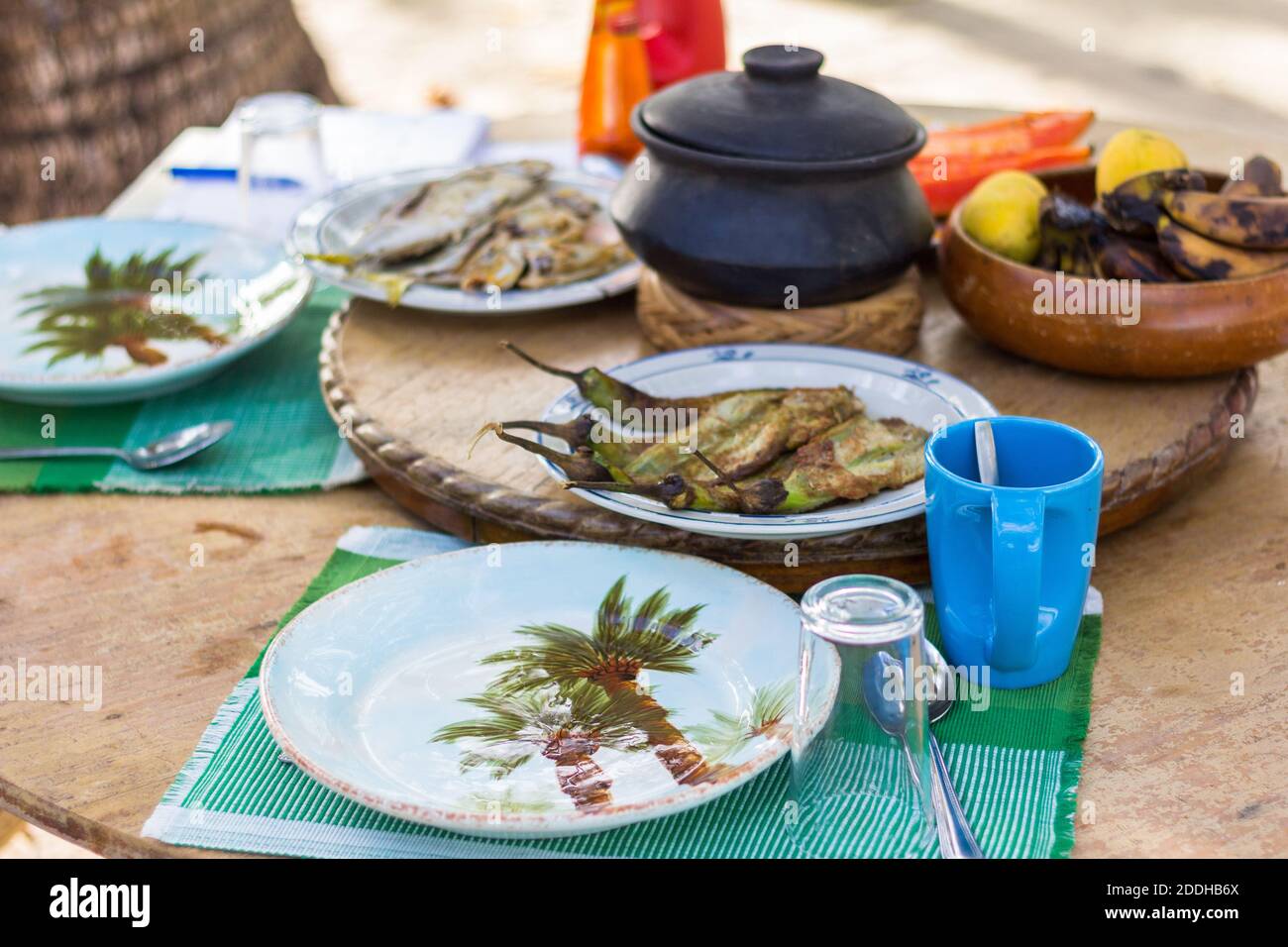 A lunch spread of local Filipino food at an island resort in Palawan ...