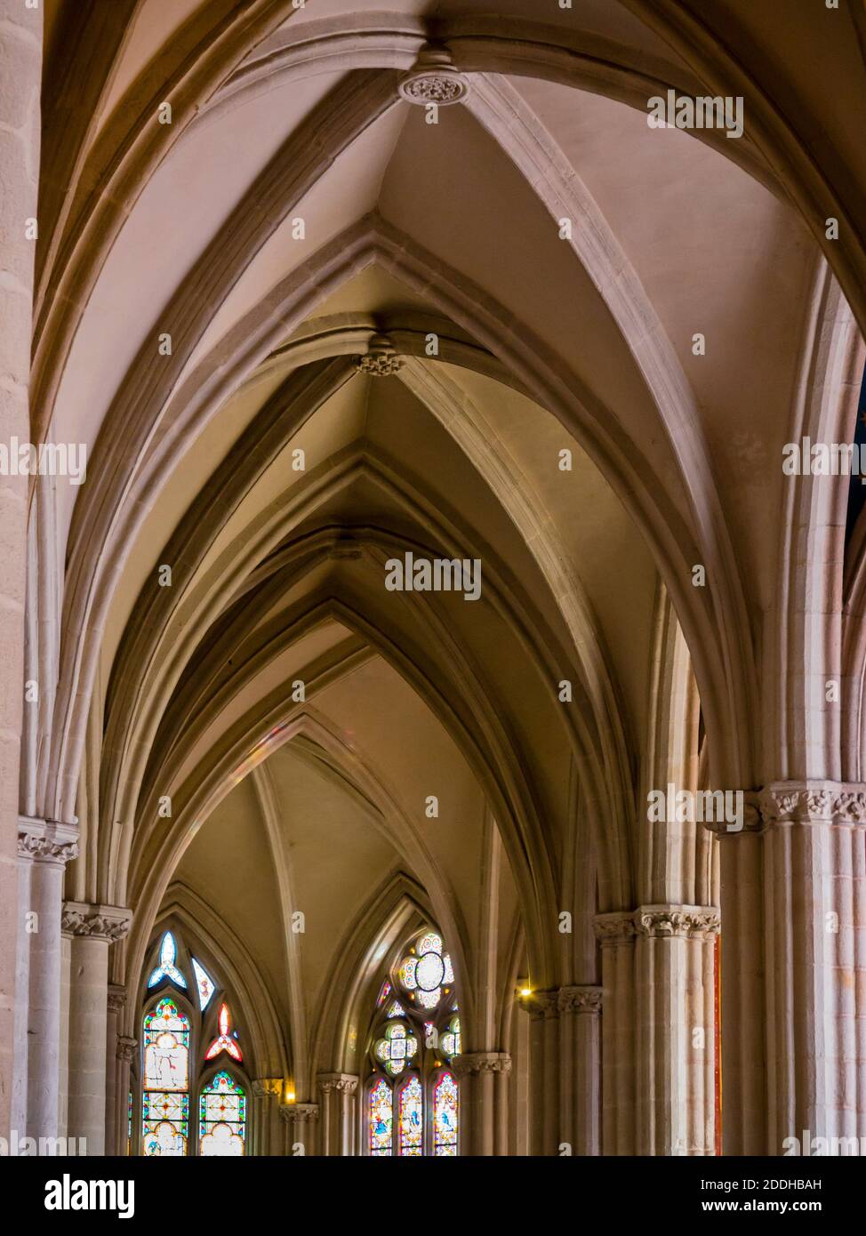 Interior or the Romanesque nave in the Cathedral of Saint Corentin in ...