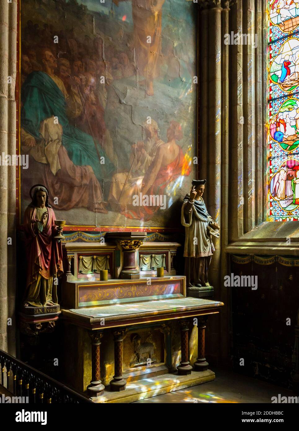 Interior or the Romanesque nave in the Cathedral of Saint Corentin in ...