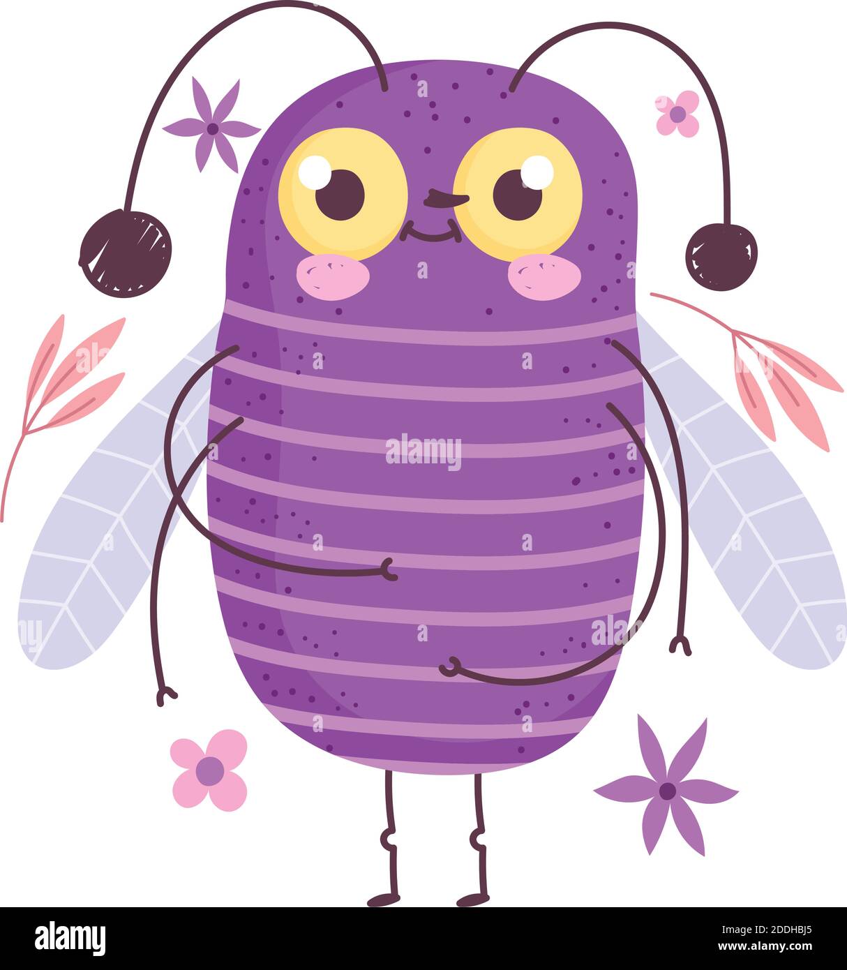 funny bug animal and flowers leaves in cartoon style vector ...
