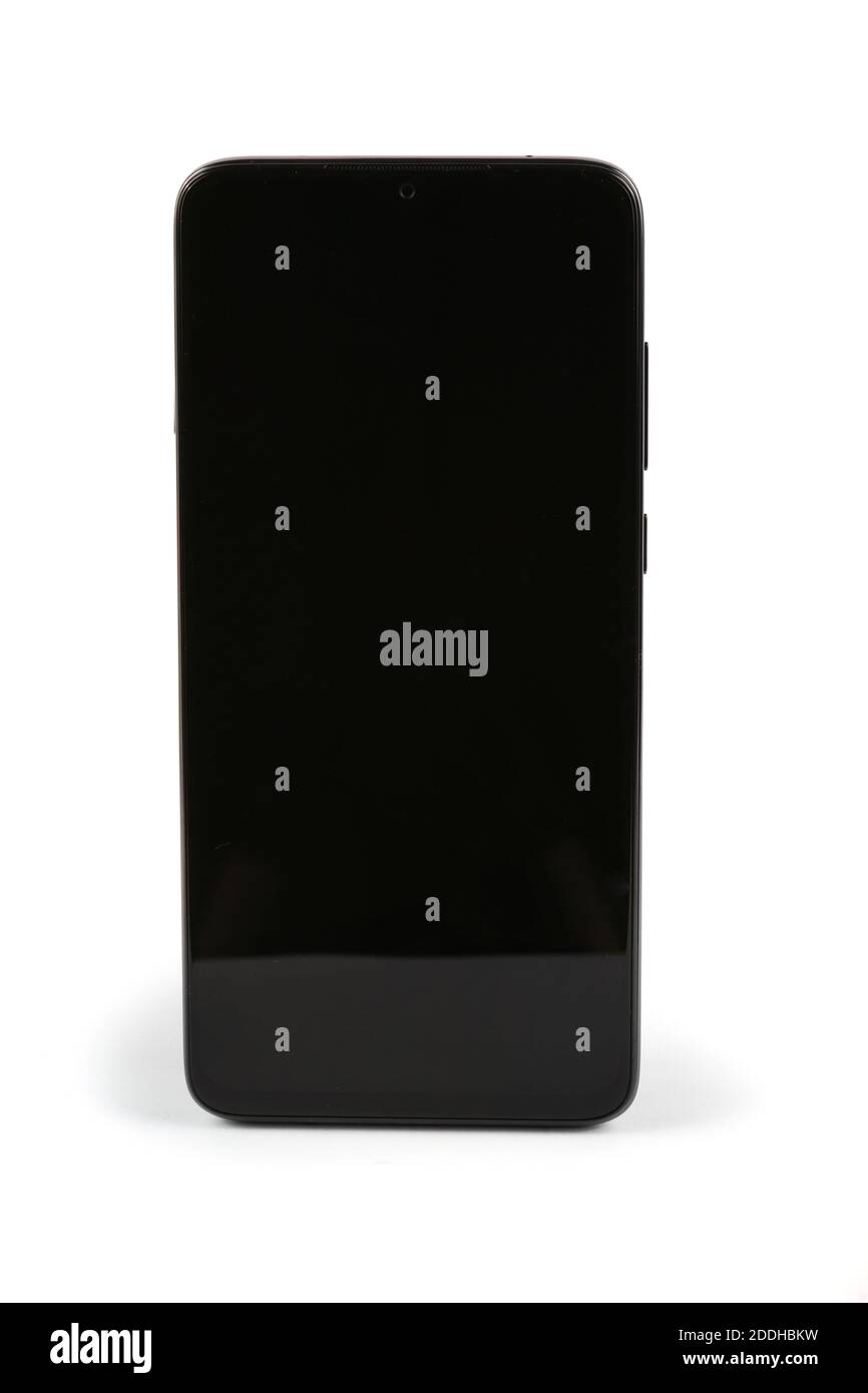 Black mobile smartphone with blank screen. isolated on white background ...