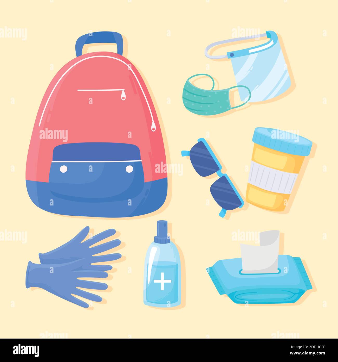 new normal travel hygiene bag gloves medicine mask icons vector ...