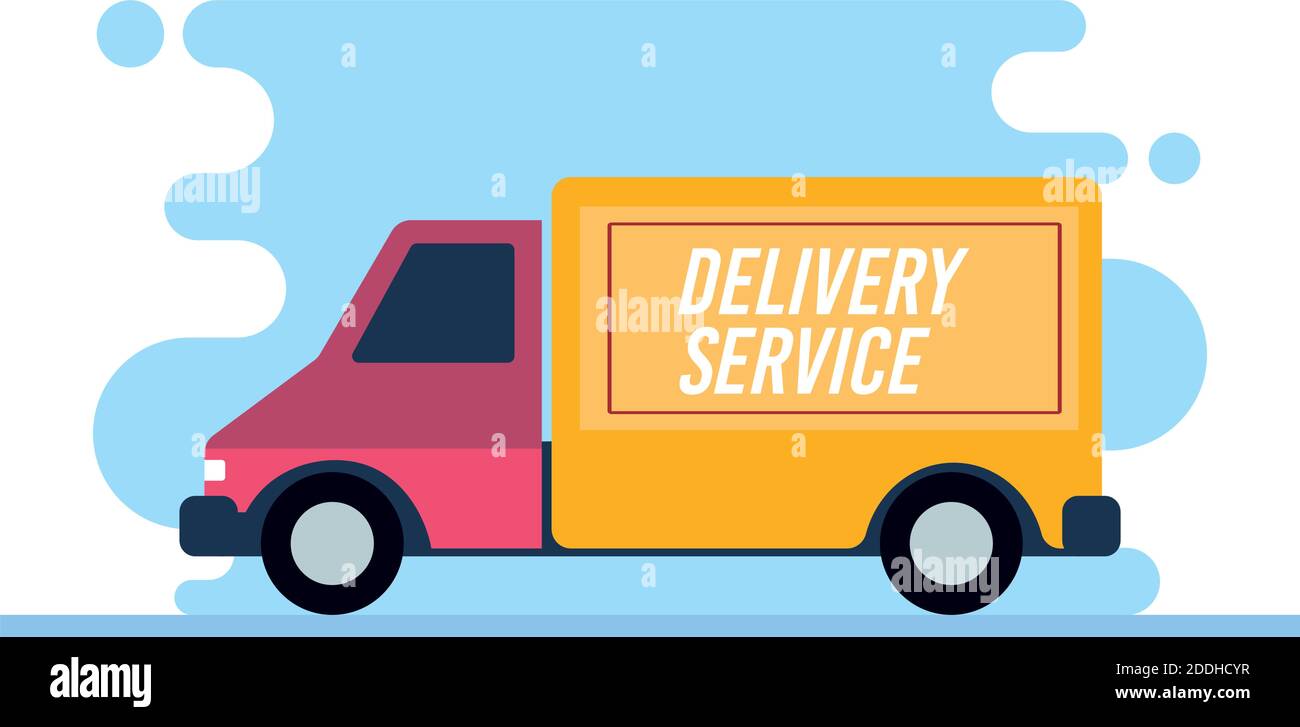 Yellow small truck delivery fast logo icon- Vector Stock Vector Image ...