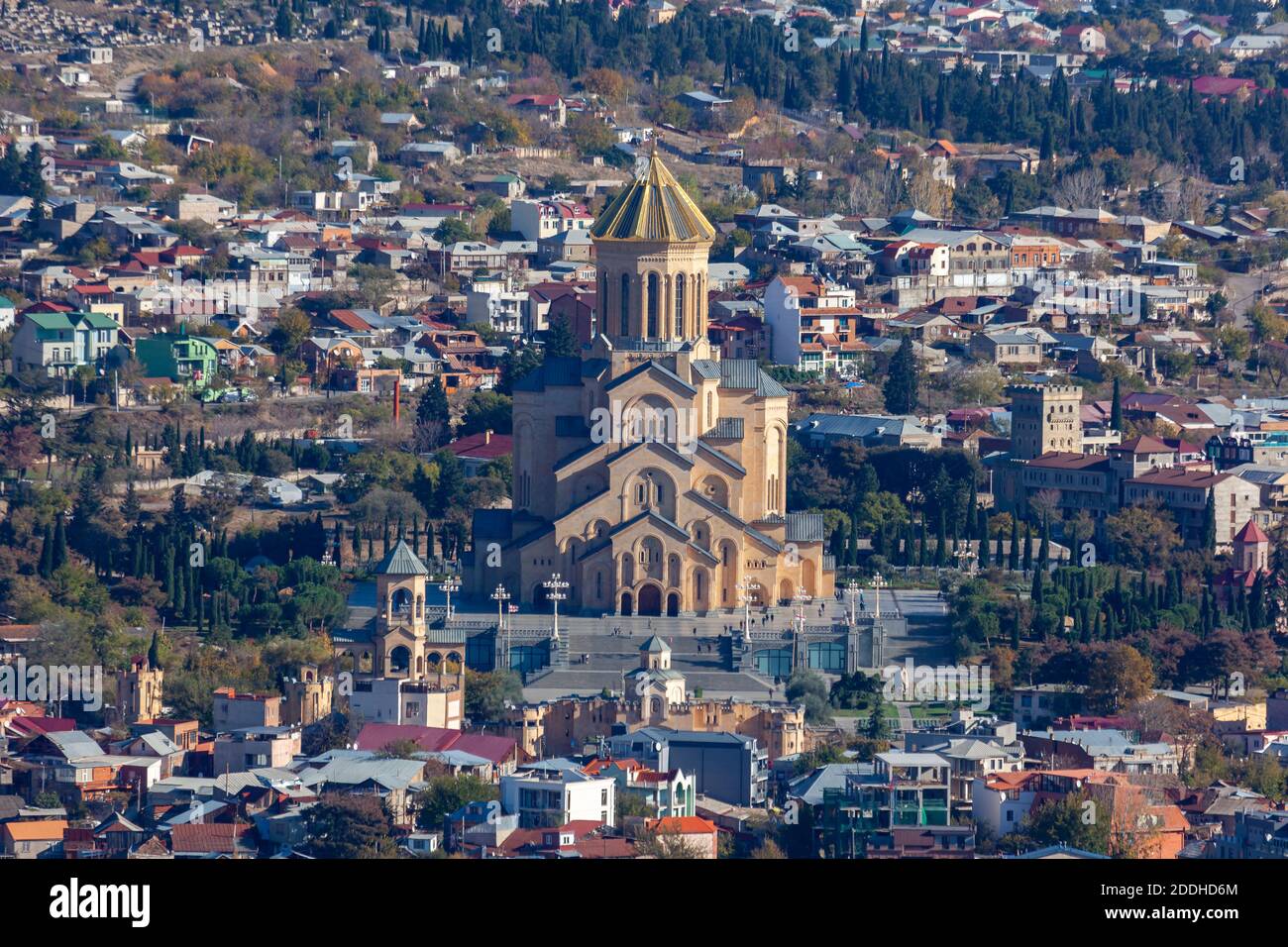 View of Tbilisi with Sameba, Trinity Church and other landmarks ...