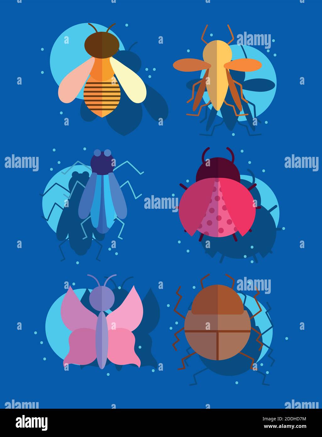 bugs small animals in cartoon style on blue background vector ...