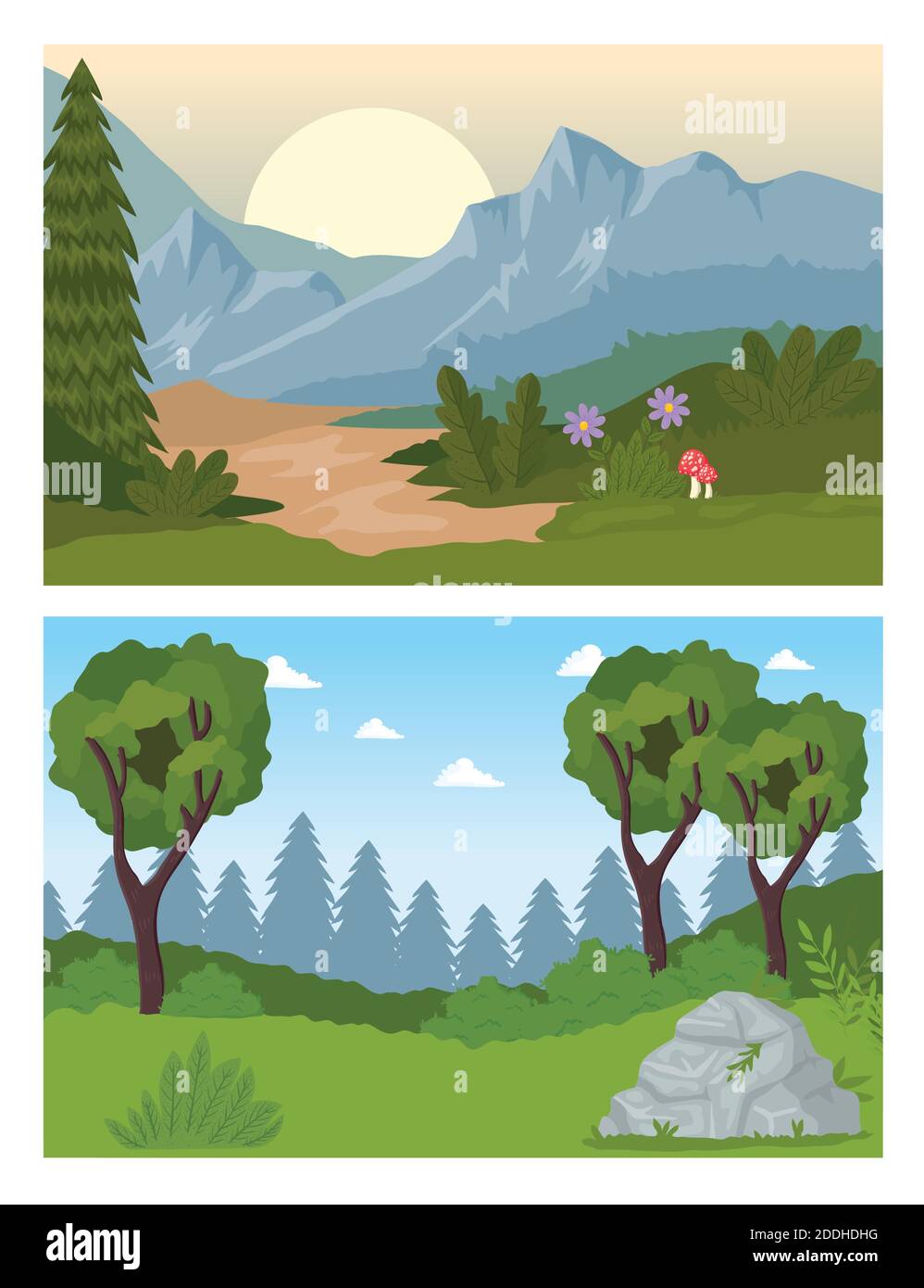 Two forest scenes Stock Vector Images - Alamy