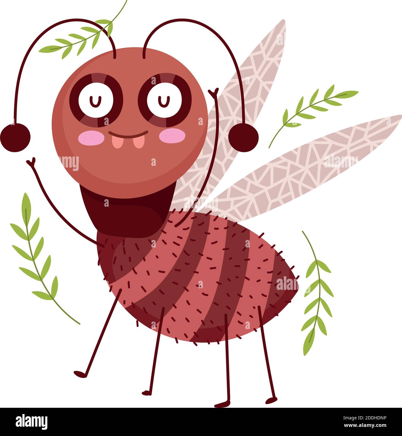 funny bug animal and branches nature in cartoon style vector ...