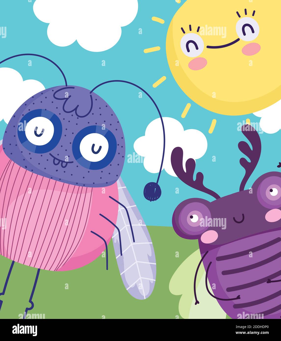 cute bugs animals in the landscape nature cartoon design vector ...