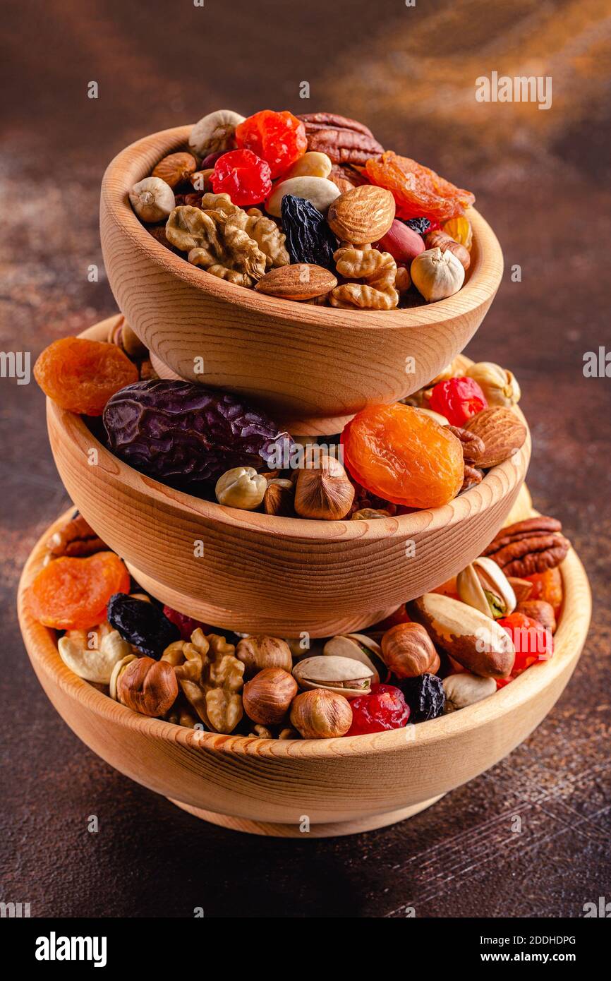 Healthy Snack of Nuts and Dried Fruit Stock Photo - Alamy