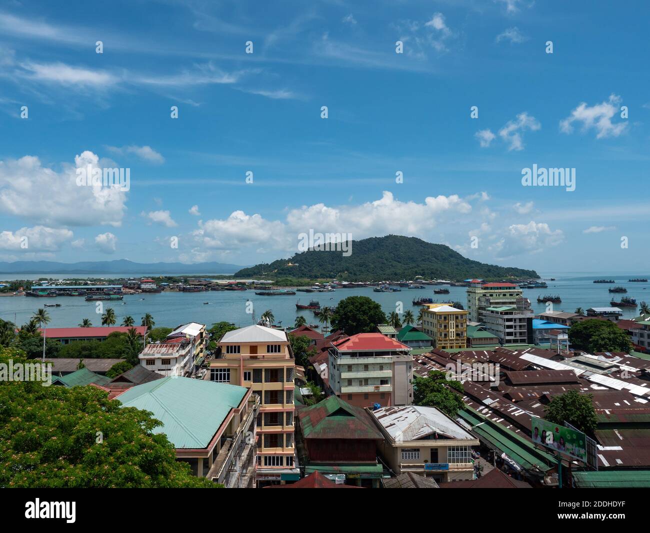 Aerial view of Myeik, Tanintharyi Region of Myanmar, with the strait ...