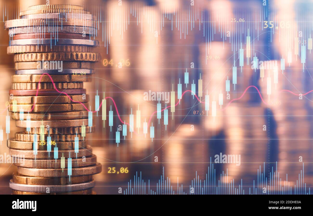 Financial Investment Background With Golden Coin Stacks And Stock ...