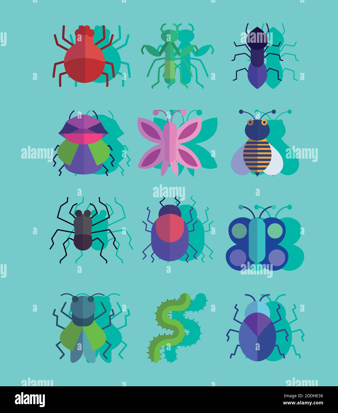 set of different insects or bugs small animals with shadow style vector ...