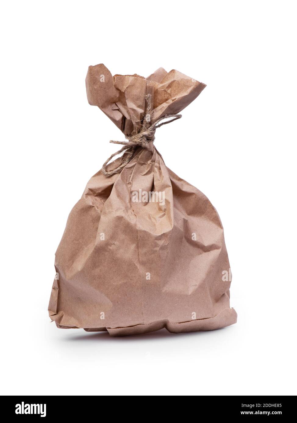 Paper bag with rope and folds isolated on white background Stock Photo ...