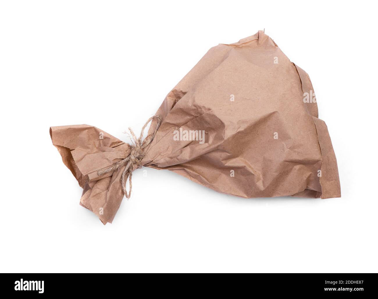Paper bag with rope and folds isolated on white background Stock Photo ...