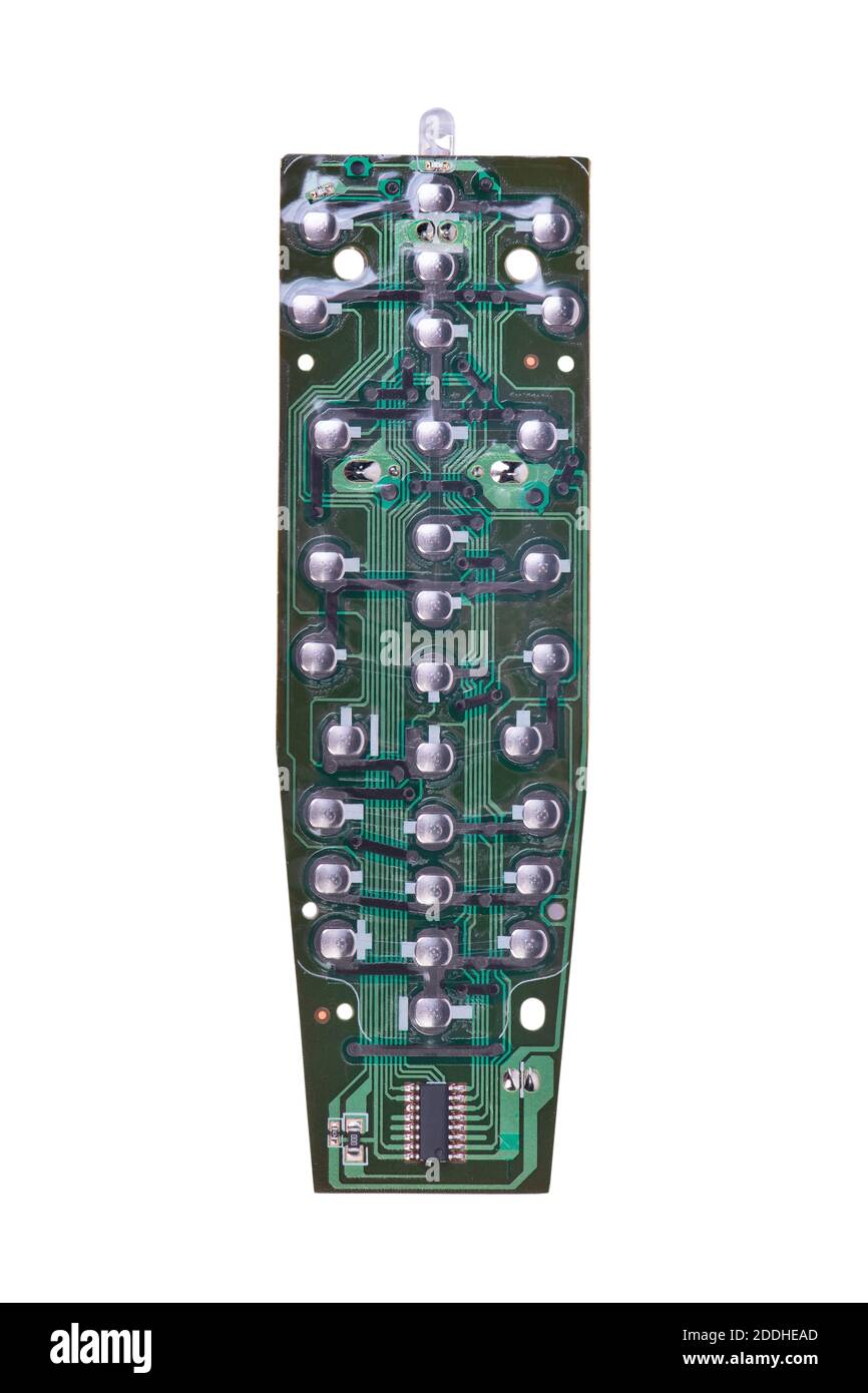 Printed circuit board of remote controller isolated on white background ...