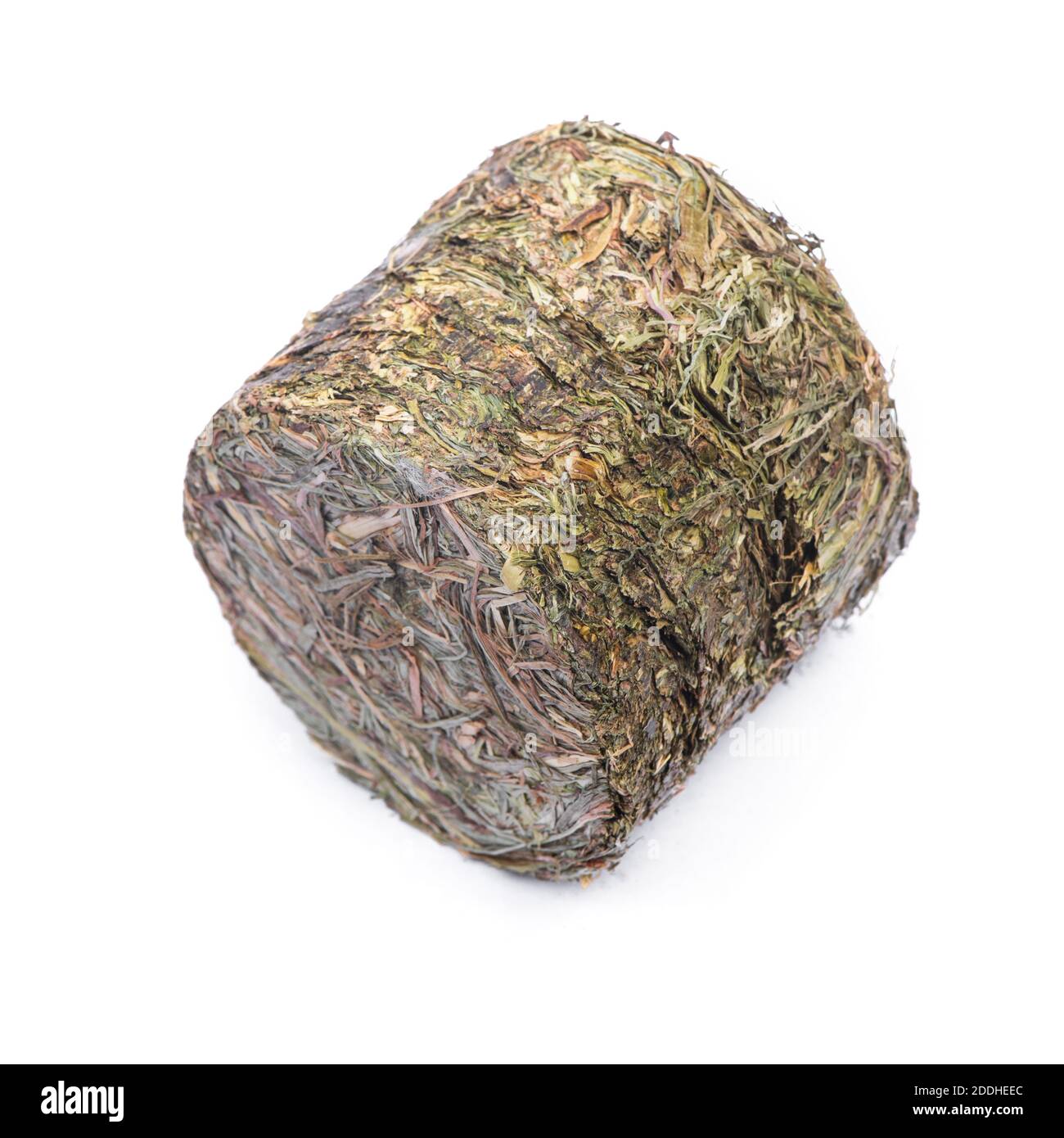 Pressed grass, hay in small cylinder isolated over white background ...