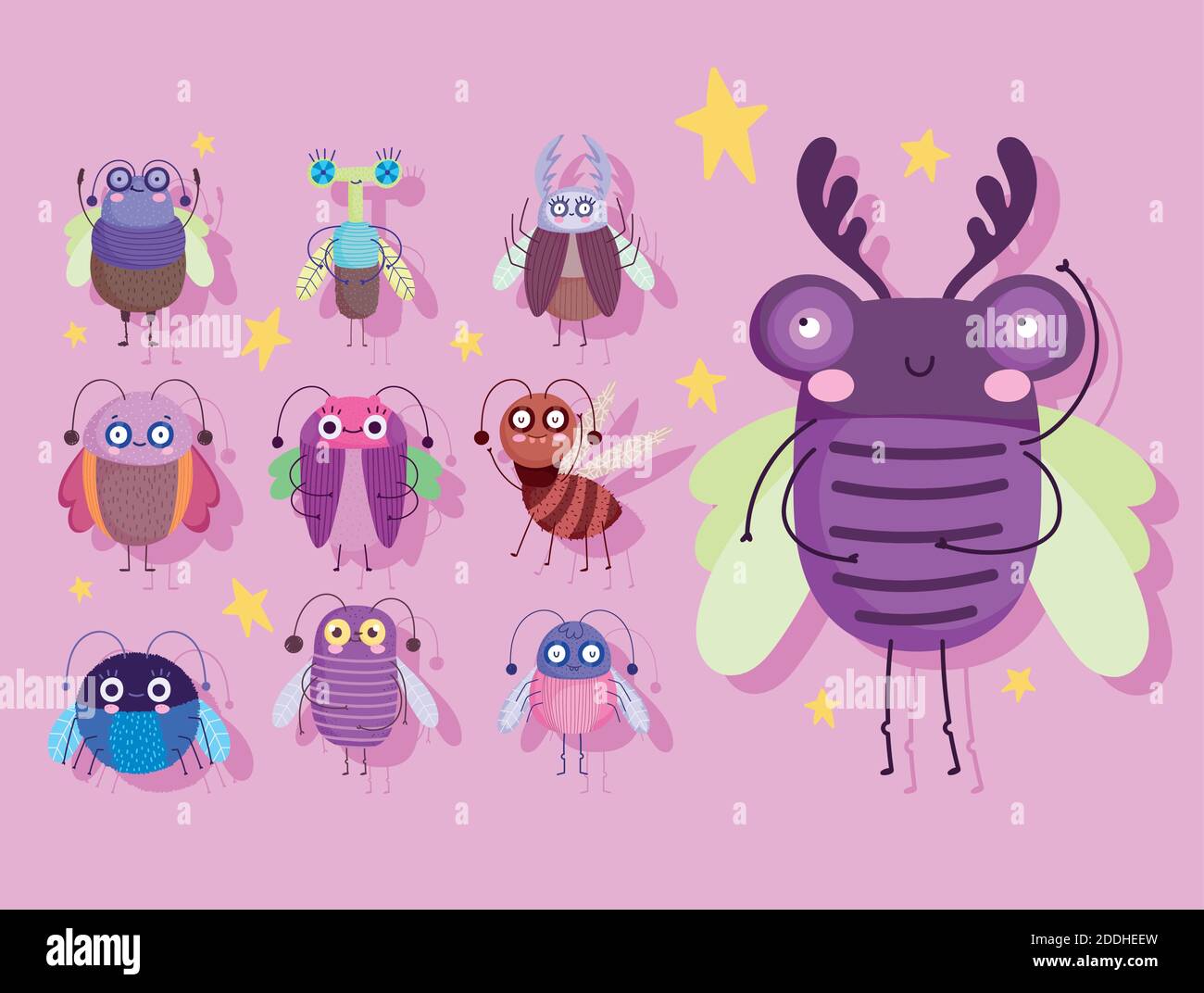 cute bugs insects animal nature in cartoon style icons vector ...